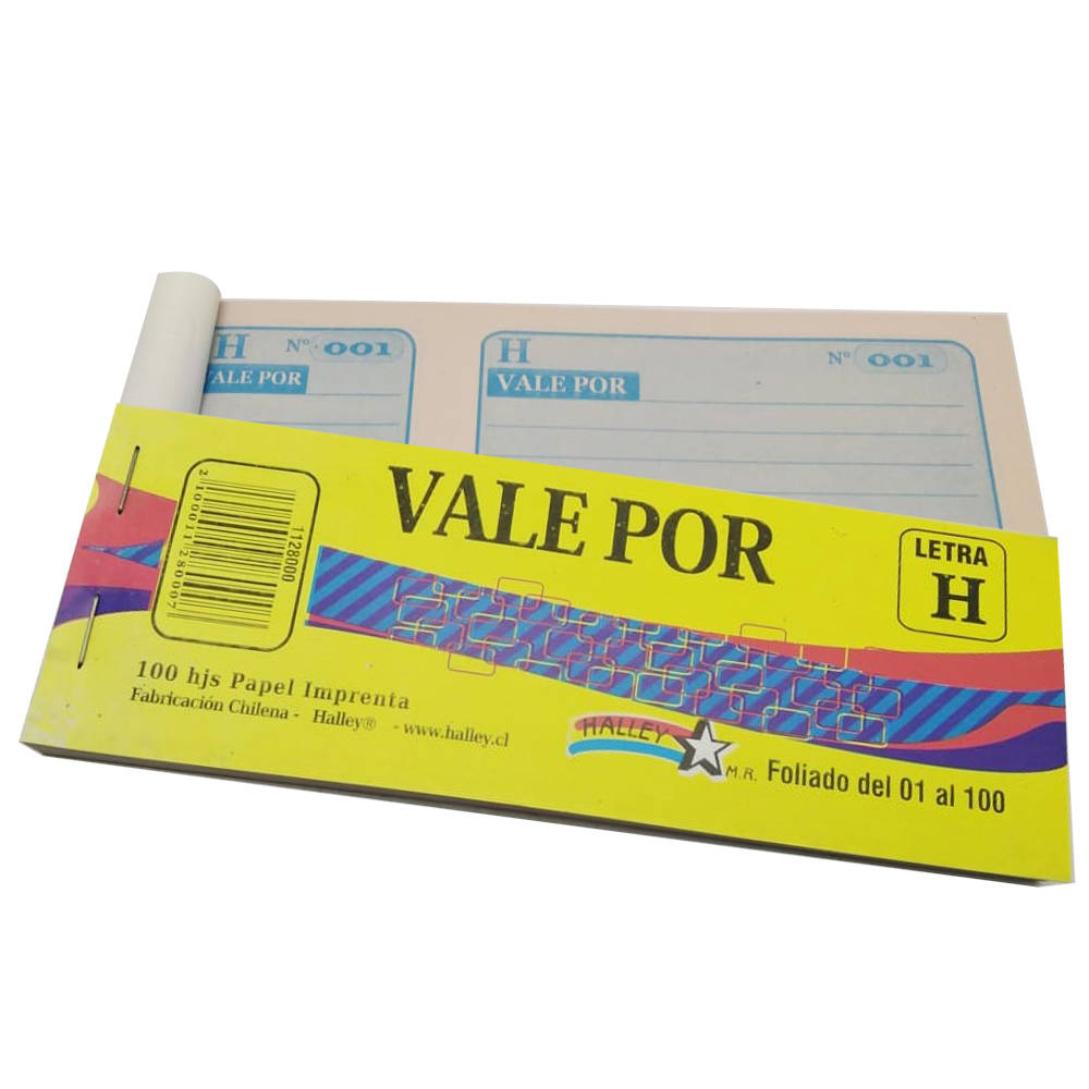 RECIBO VALE POR 100 HOJAS RONEO CON FOLIO HALLEY